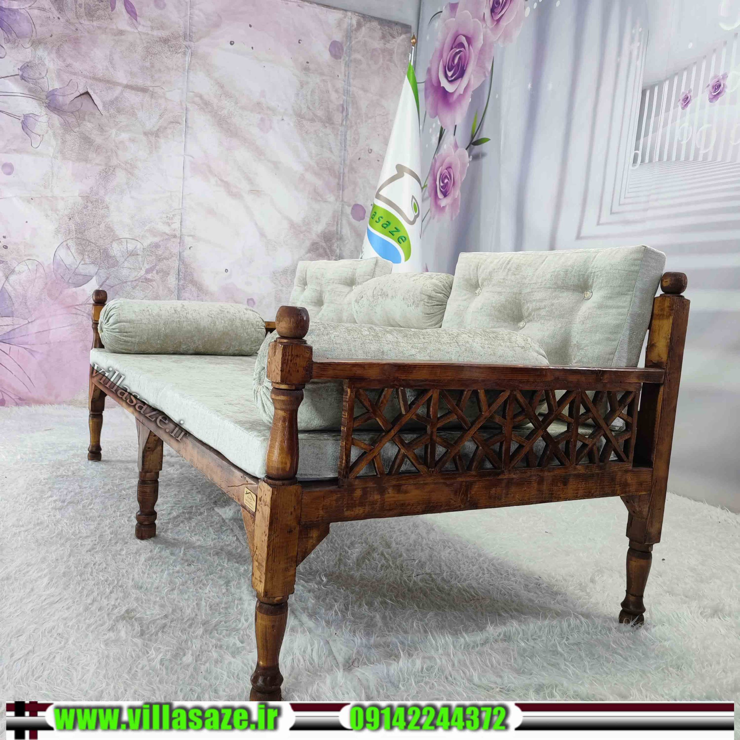 تخت ستی چوبی بدون مشبک با شاه نشین - فروشگاه اینترنتی ویلاسازه