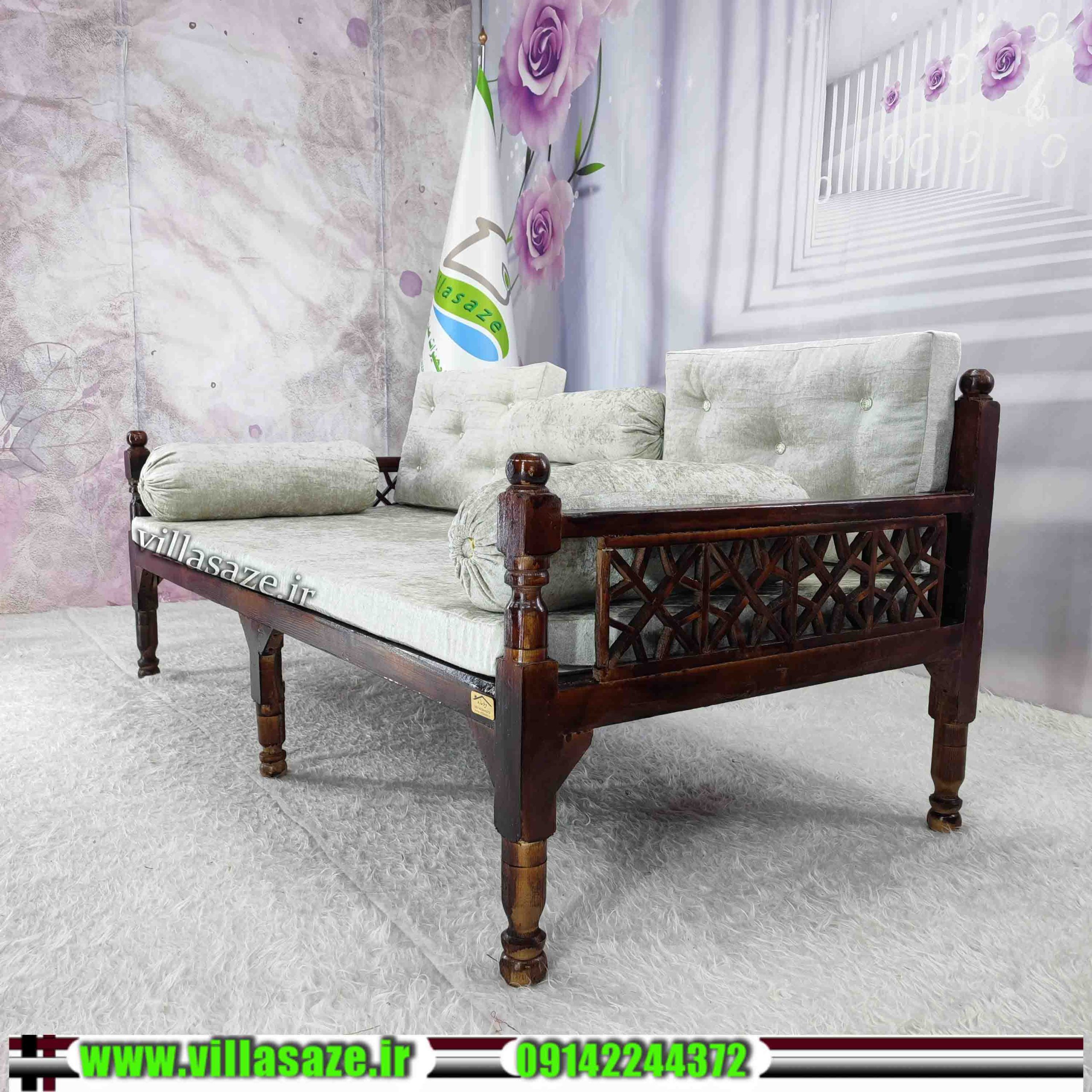 تخت چوبی سنتی با تشک شاه نشین - فروشگاه اینترنتی ویلاسازه